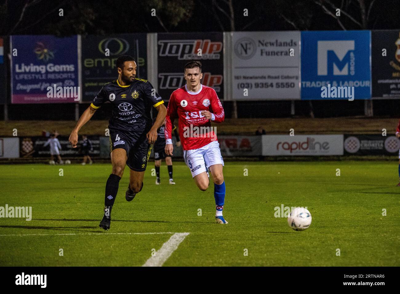 Sunshine North, Australia. 14 September, 2023. Heidelberg’s Jamal Ali ...