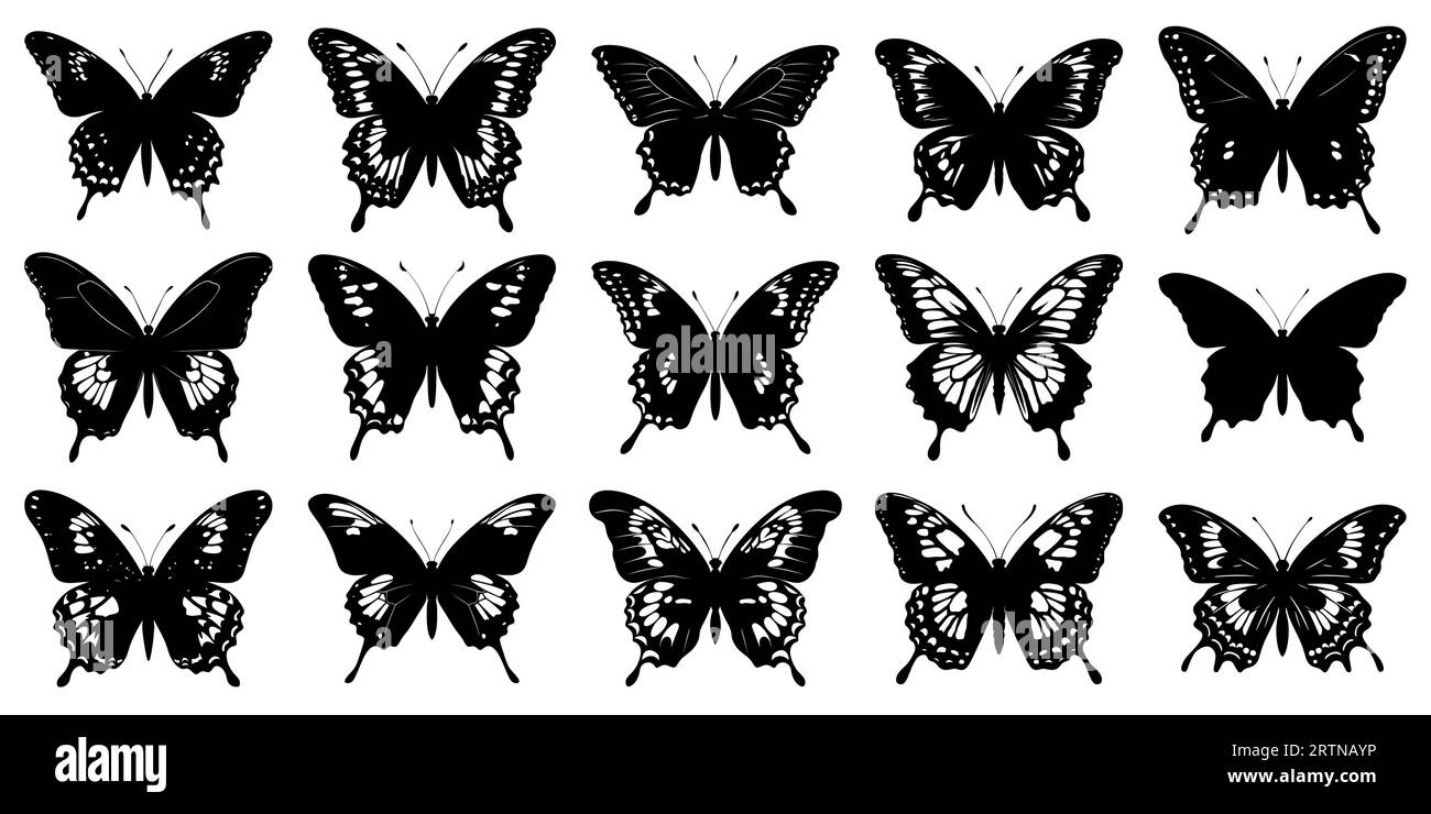 Butterfly icons set. Butterfly silhouettes. Black butterfly symbols ...