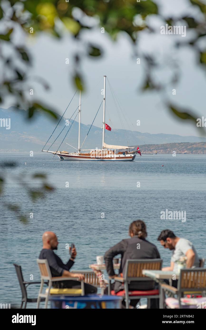 A Turkish Gullet or traditional style Yacht moored in Bodrum Harbor ...