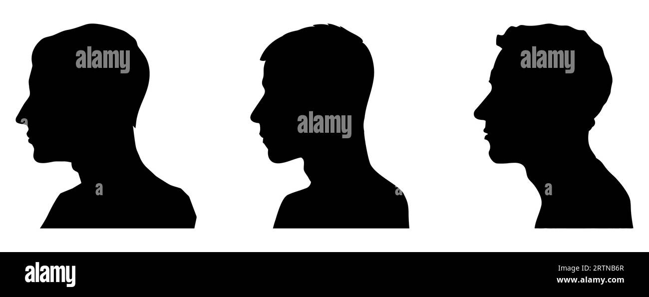 Human head icons set. Profile silhouettes of male heads. Black sign of ...