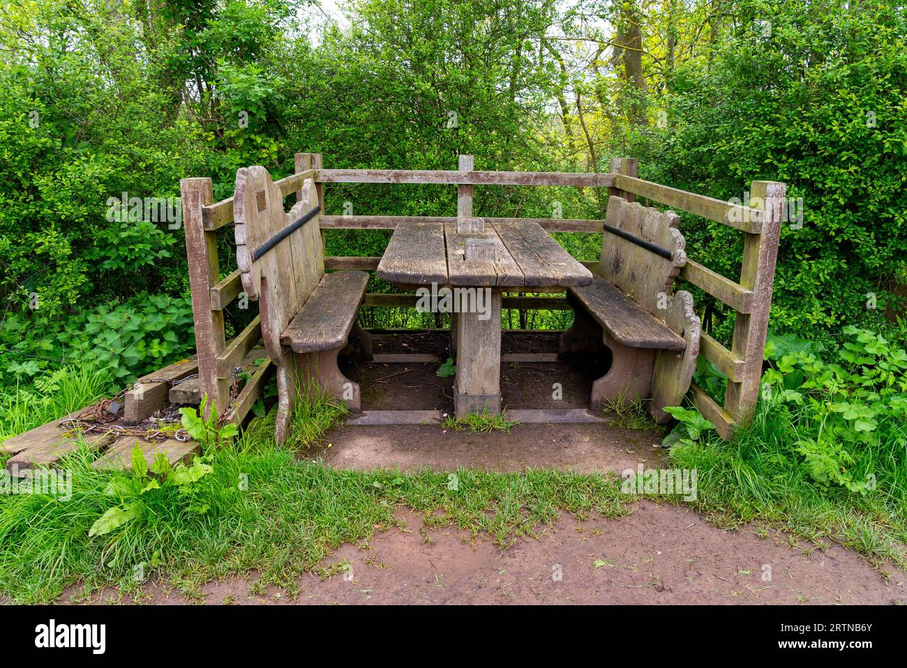 Old Wooden Table and Bench Seats in Countryside Stock Photo - Alamy