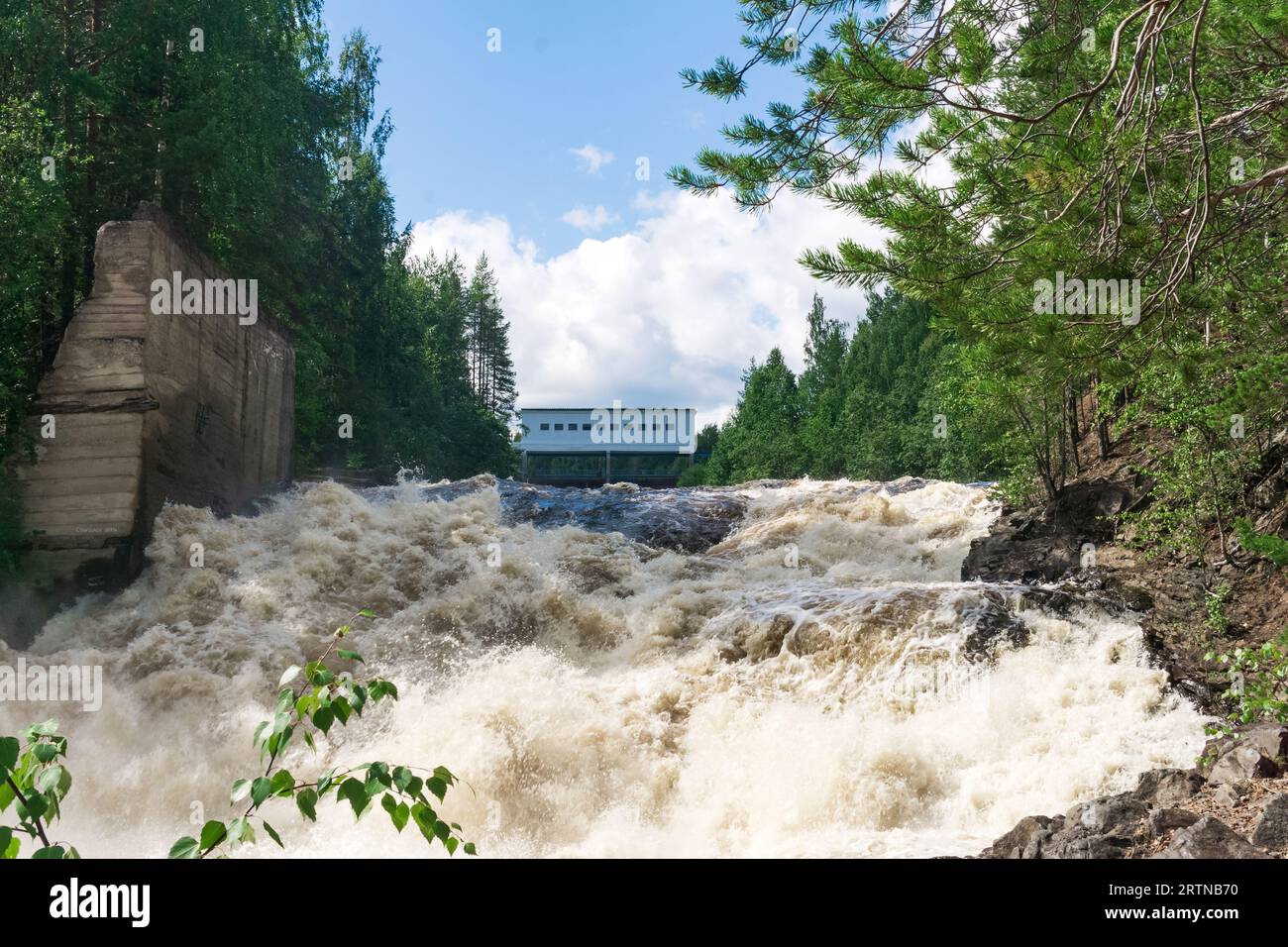 waterfall during opened locks for idle discharge of water at a small ...