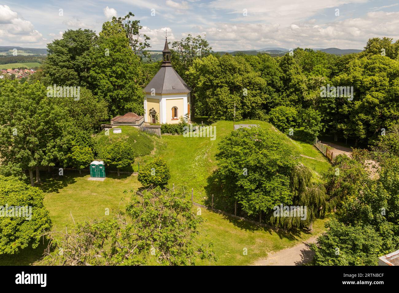 Aerial view of Saint Rosalia chapel in Zamberk, Czech Republic Stock ...