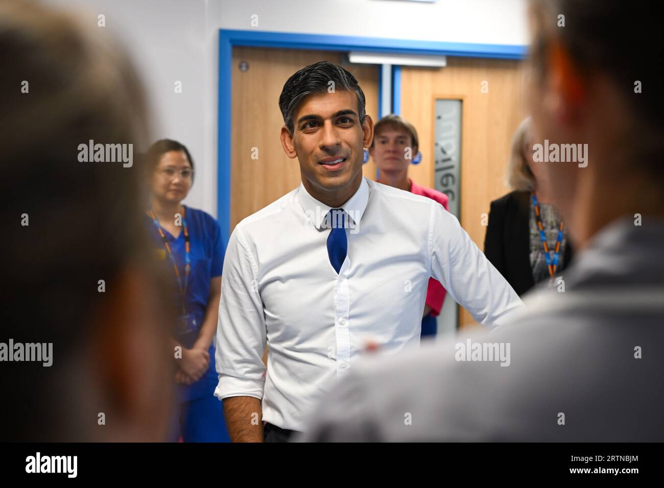 Prime Minister Rishi Sunak meets staff in the Jubilee Suite during a ...