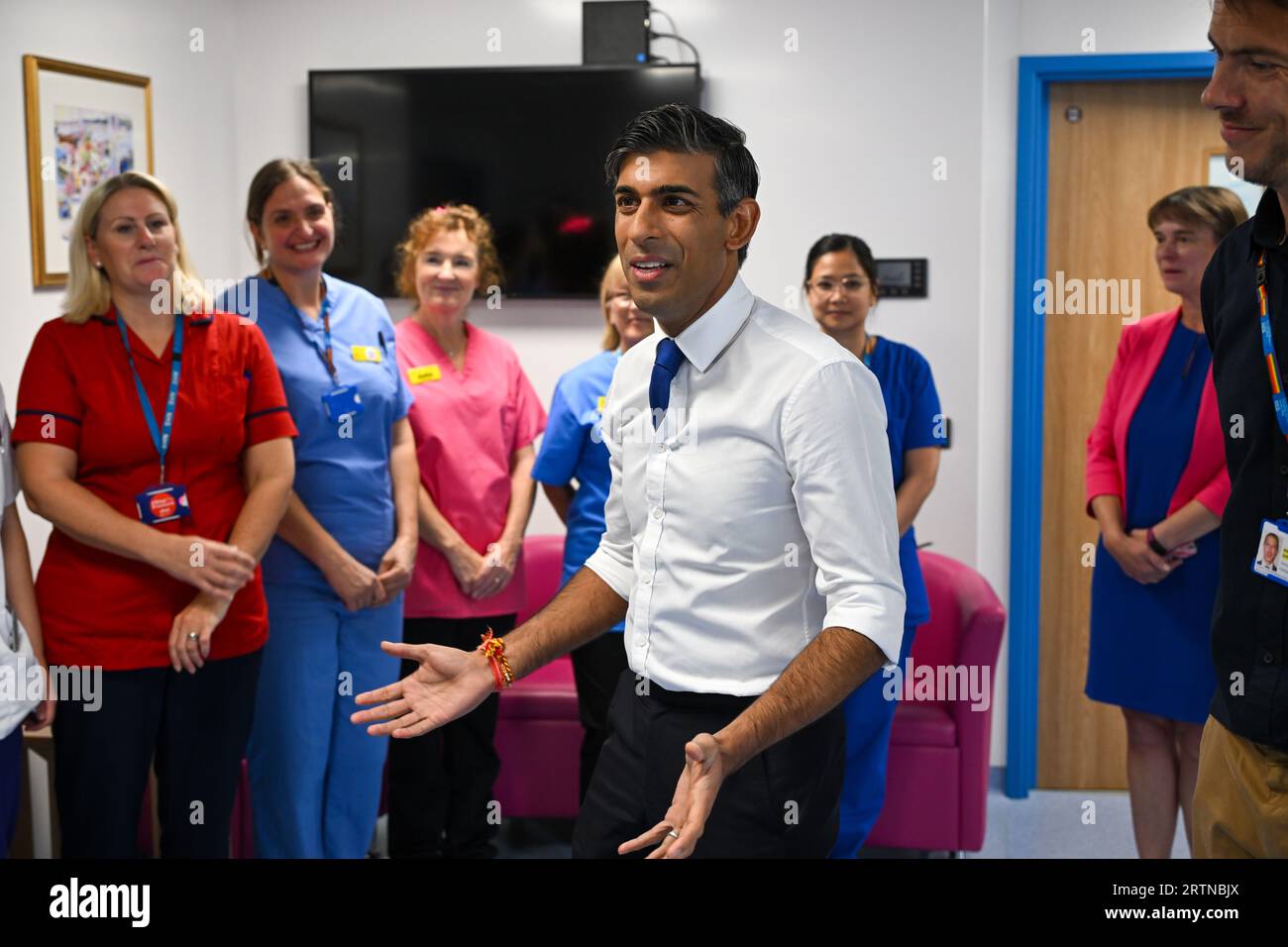 Prime Minister Rishi Sunak meets staff in the Jubilee Suite during a ...