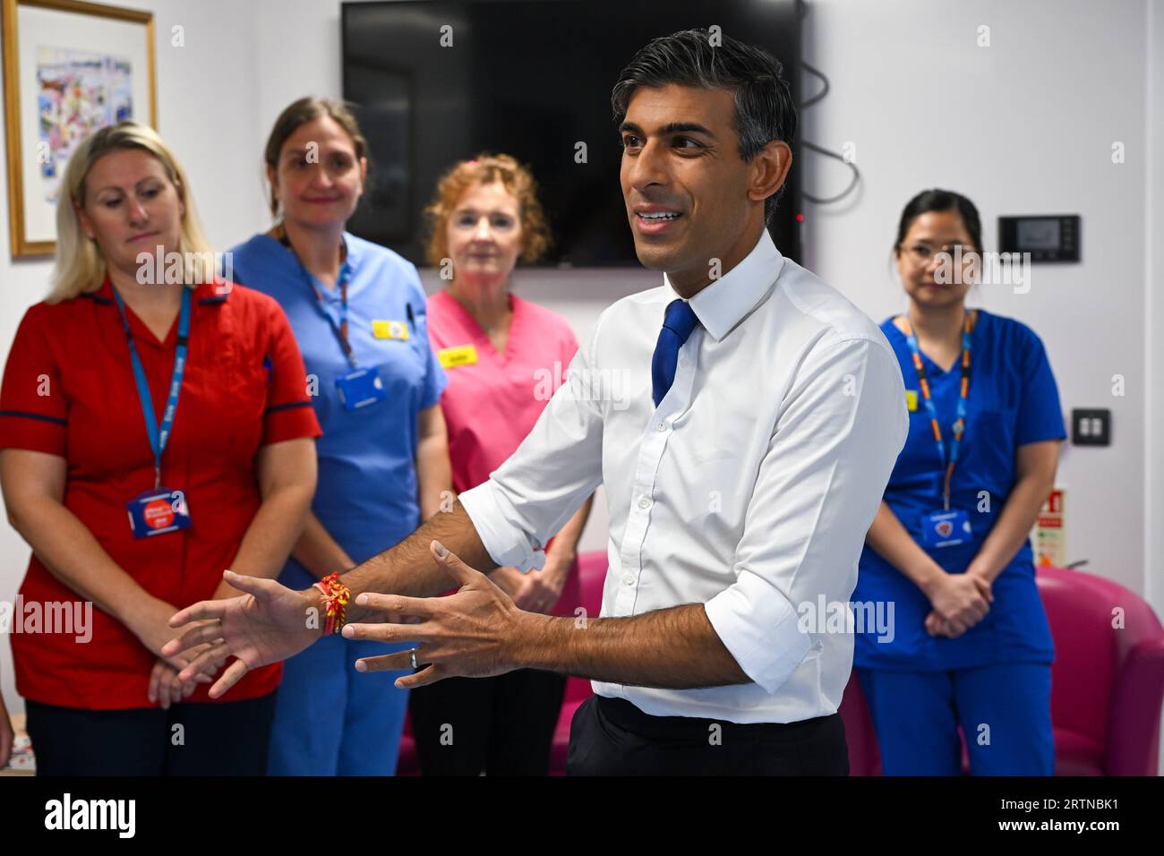 Prime Minister Rishi Sunak meets staff in the Jubilee Suite during a ...