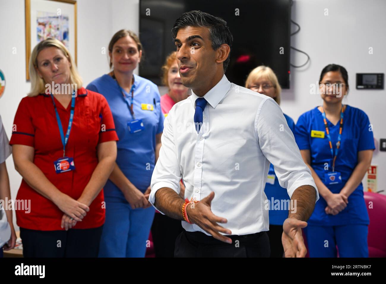 Prime Minister Rishi Sunak meets staff in the Jubilee Suite during a ...