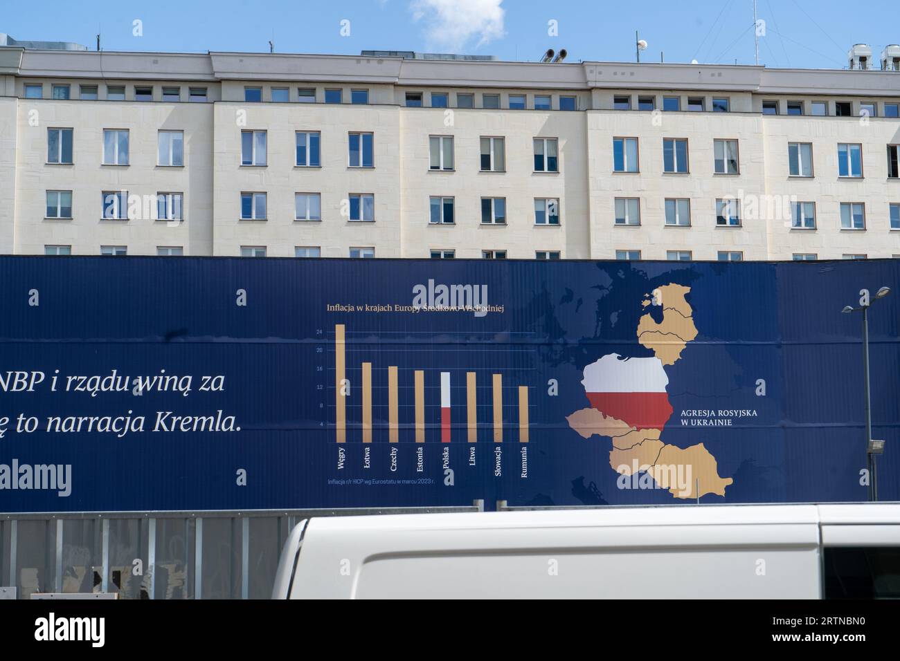 Causes of inflation in Poland. Information banner on the fence ...