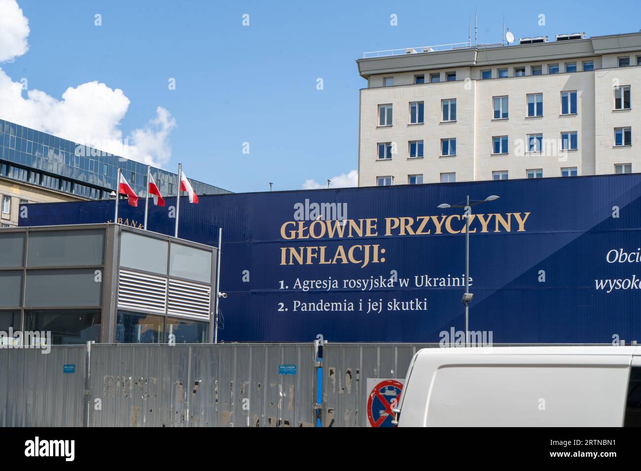 Causes of inflation in Poland. Information banner on the fence ...