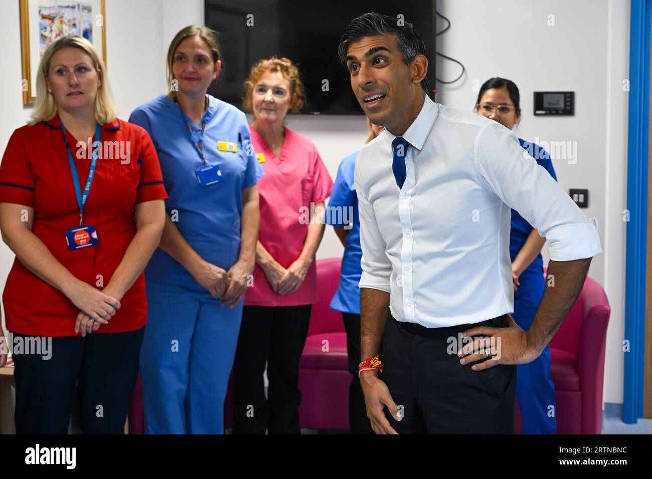 Prime Minister Rishi Sunak meets staff in the Jubilee Suite during a ...