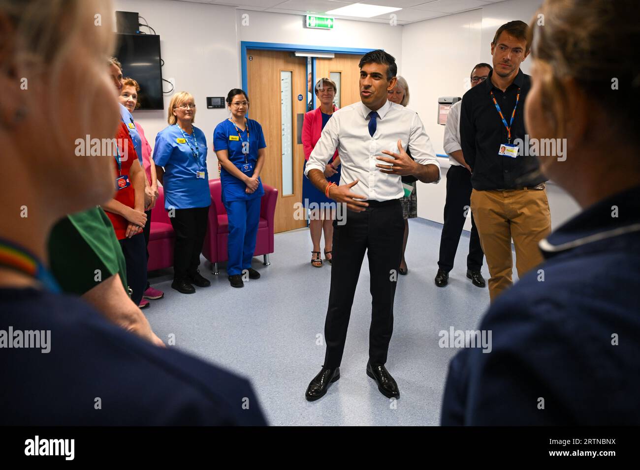 Prime Minister Rishi Sunak meets staff in the Jubilee Suite during a ...