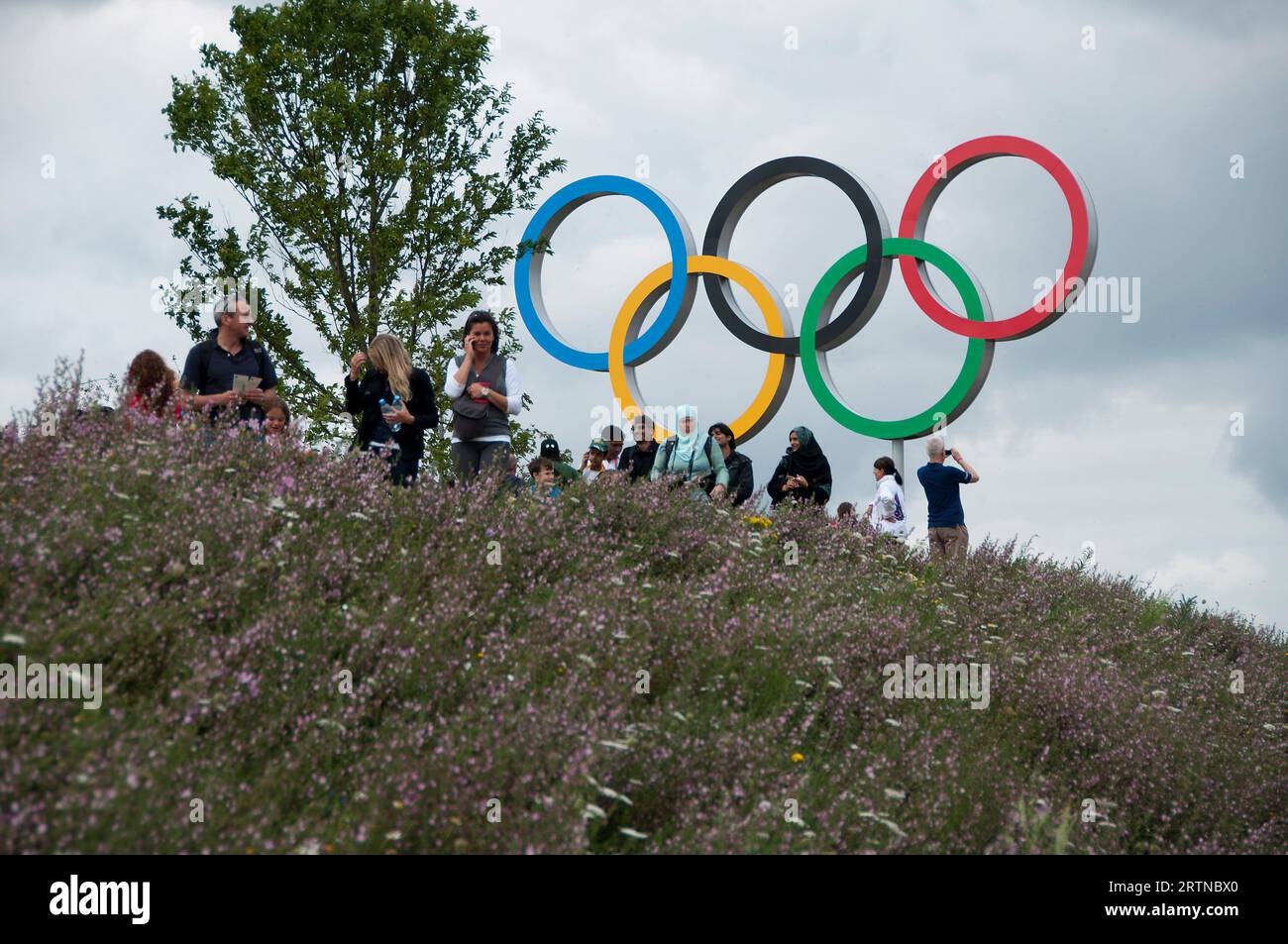 Spectators around the Olympic Rings during the London 2012 Olympics ...