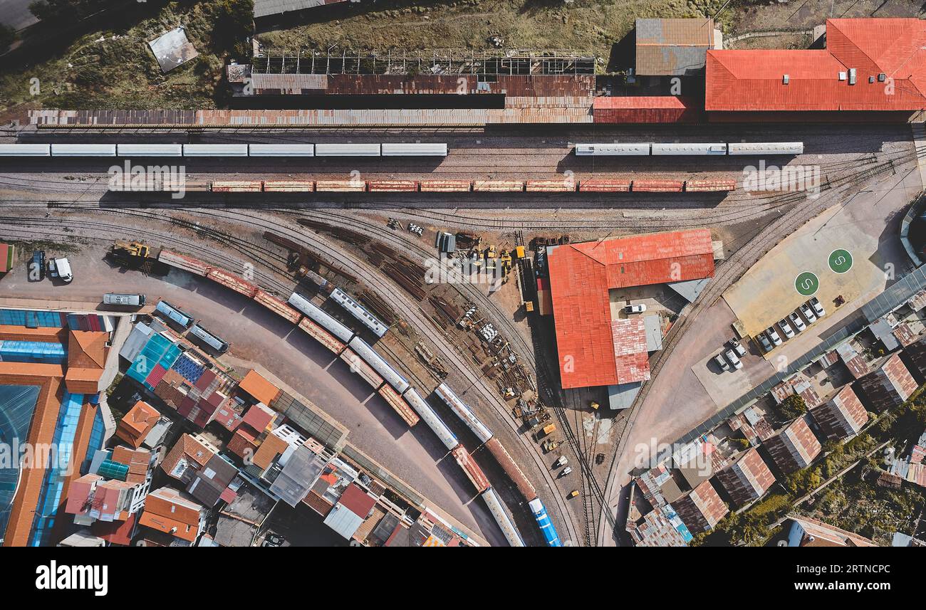 Aerial view of a railway station Wanchaq, Peru Rail, Cusco Peru Stock ...