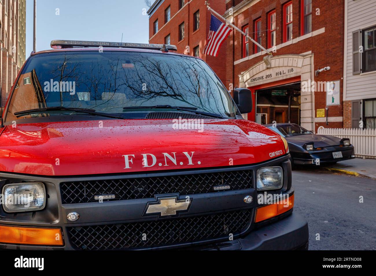 Brooklyn, New York, USA - February 11, 2023: FDYN fire engines in front ...