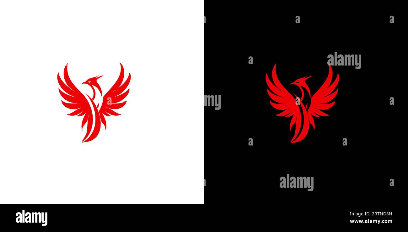 Abstract red phoenix logo design template on black and white background. Vector Illustration ...