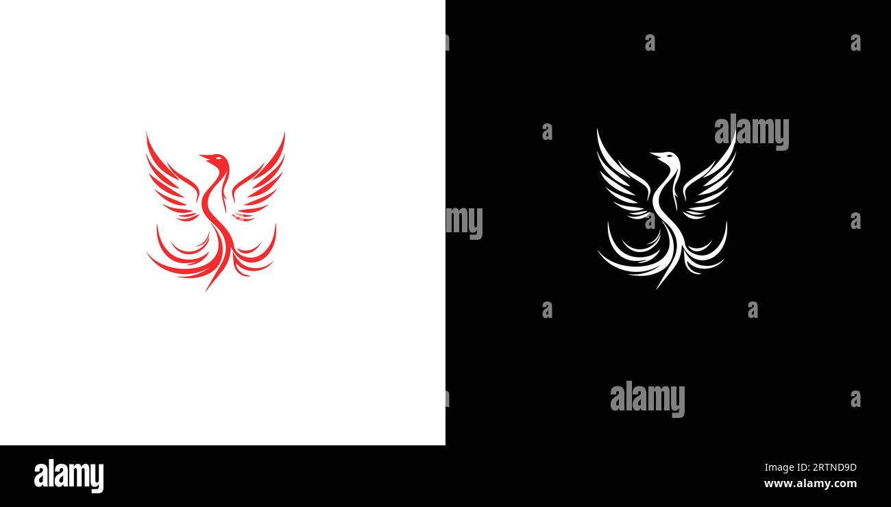 Abstract red and white phoenix logo design template on black and white ...