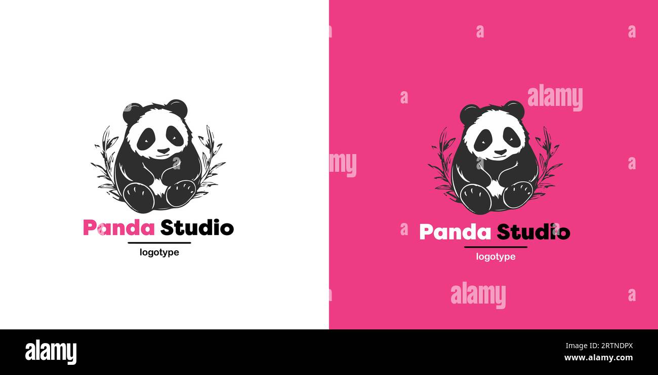 Panda vector logo illustration on pink and white background. Panda head ...