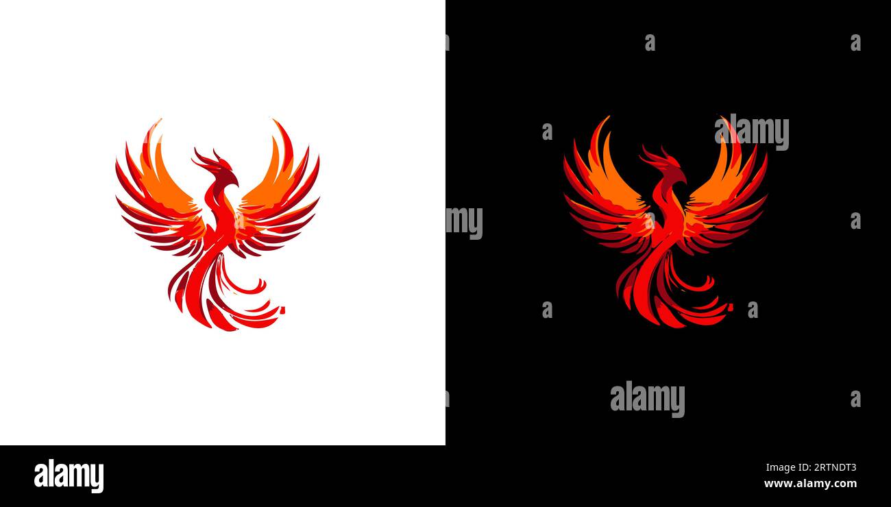 Abstract red phoenix logo design template on black and white background ...
