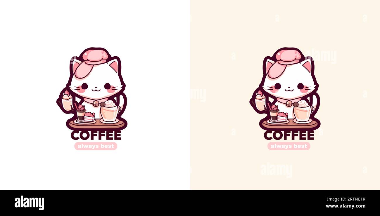 Coffee cafe vector logo design template with cute cat and slogan always ...