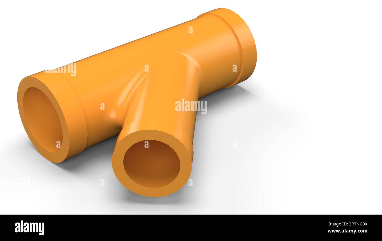 Wye Pipe fitting. Pipeline connection. Orange metallic part. 3d render ...