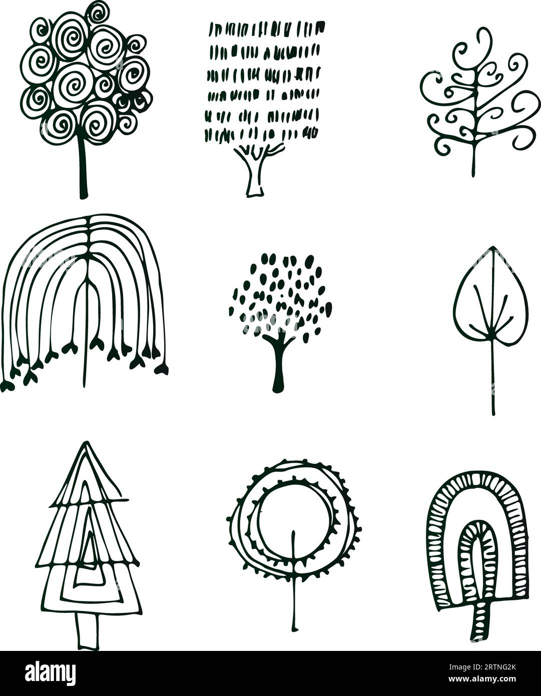 abstract trees sketch collection cartoon vector illustration Stock ...