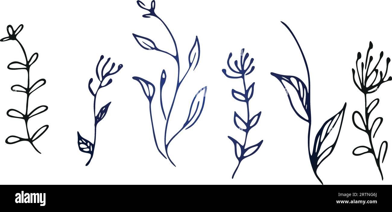 art sketching set of vector leaves symbols elements Stock Vector Image ...