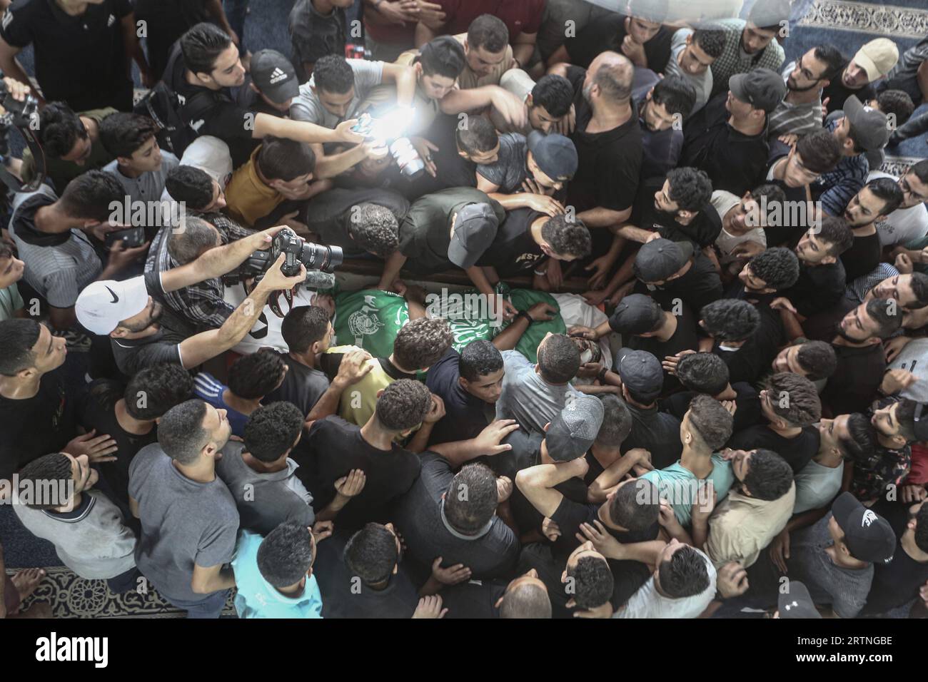 Gaza City, Palestinian Territories. 14th Sep, 2023. Mourners attend the funeral of Baraa Al-Zard ...