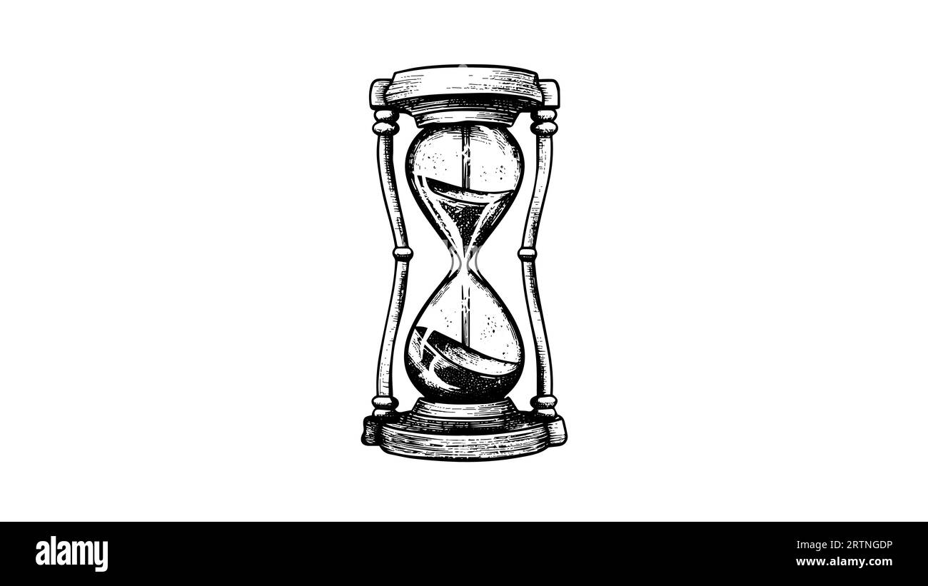 Sand watch glass engraving vector illustration. Hourglass hand drawing ...