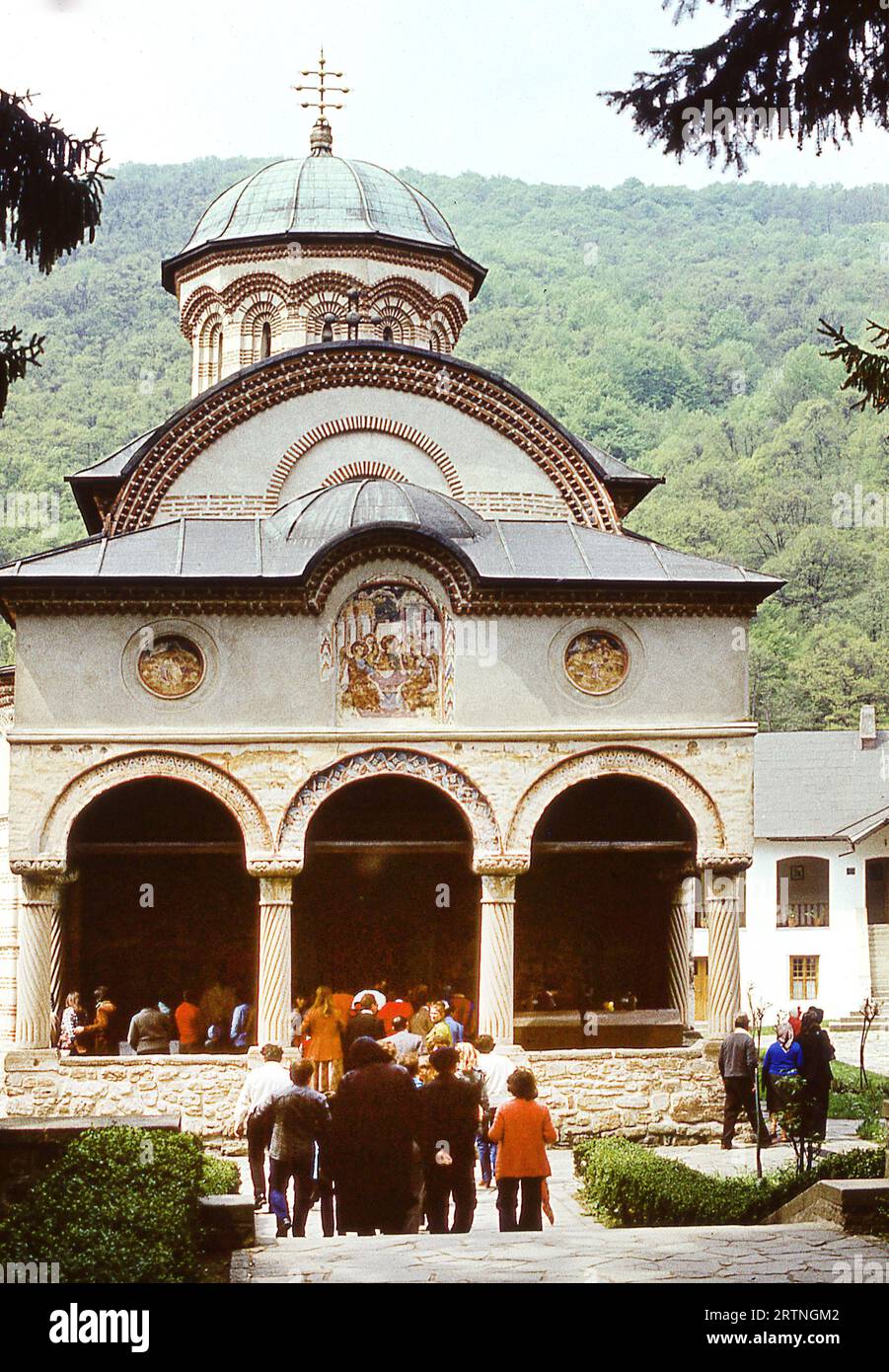Cozia Monastery, Valcea County, Romania. Front view of the medieval era ...