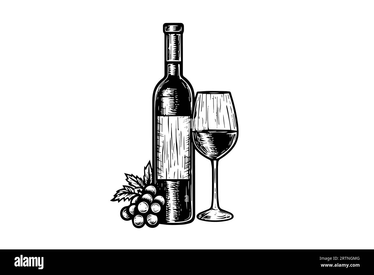 Wine Bottle And Grapes Drawing