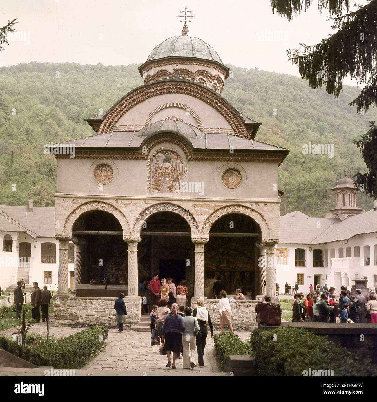 Cozia Monastery, Valcea County, Romania. Front view of the medieval era ...