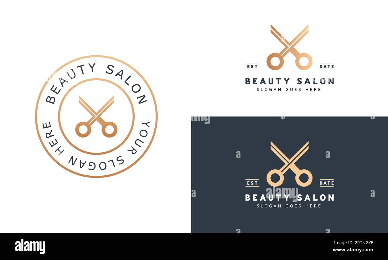 Luxury Beauty Salon Logo Design Scissors Hair Cut Logotype Stock Vector ...