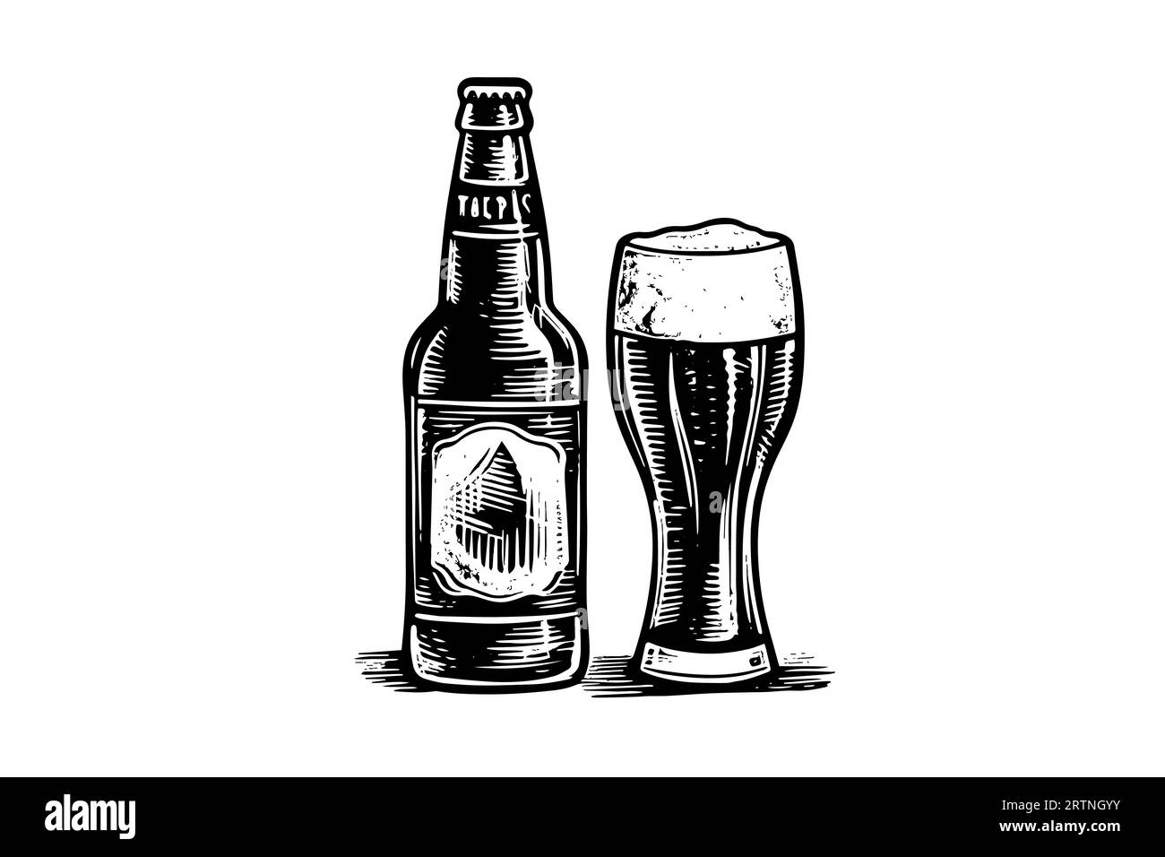 Glass of beer with bottle of beer isolated on white background, hand ...