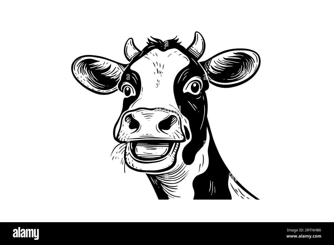 Cow head with horns logotype engraving style isolated vector ...