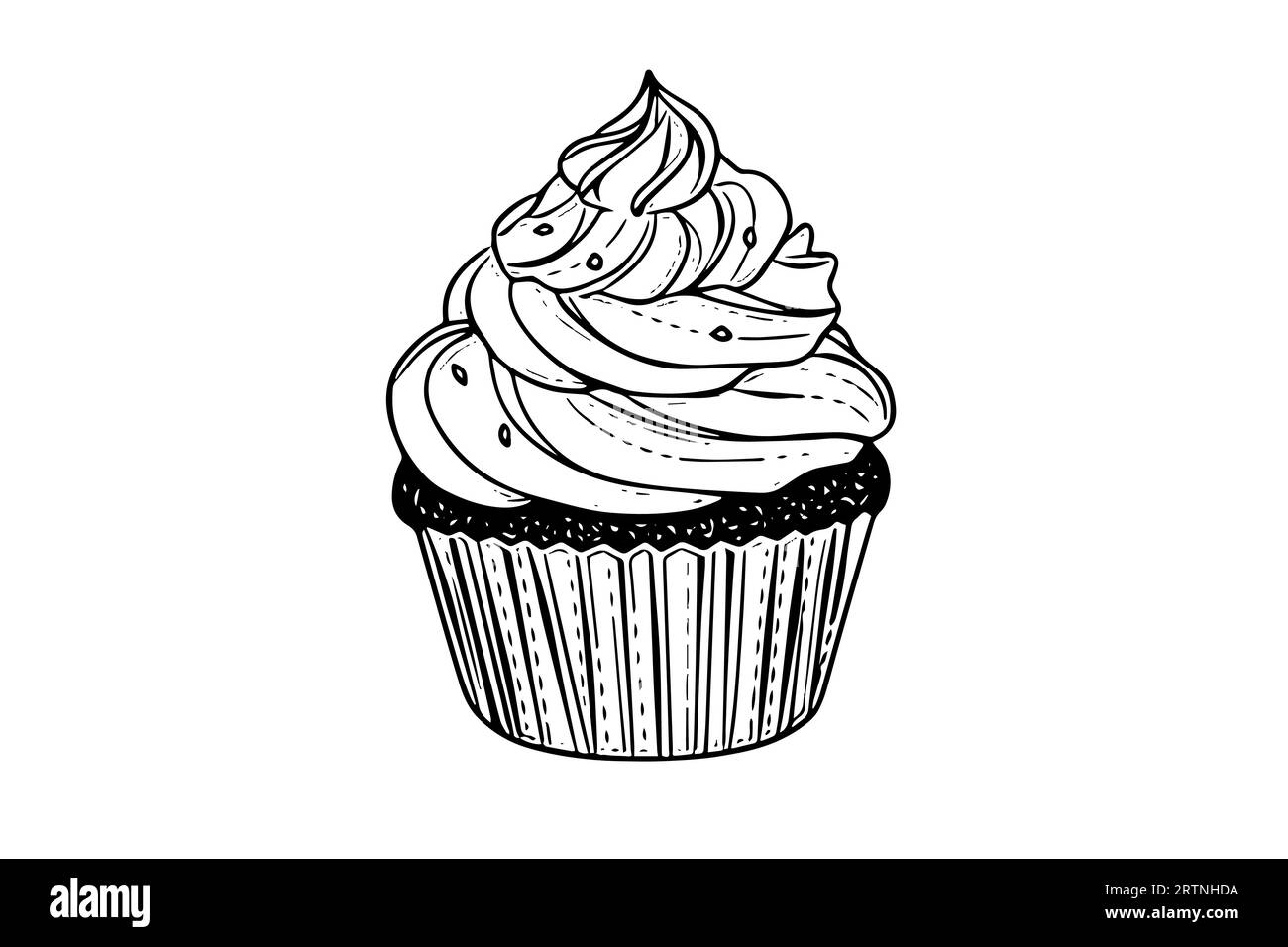 Cupcake in engraving style. Ink sketch isolated on white background. Hand drawn vector ...