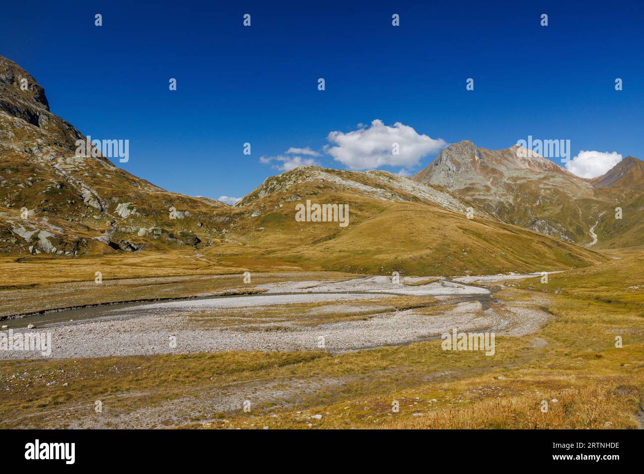 Rein da Sumvitg flowing trought alpine plateau of Greina, Surselva ...