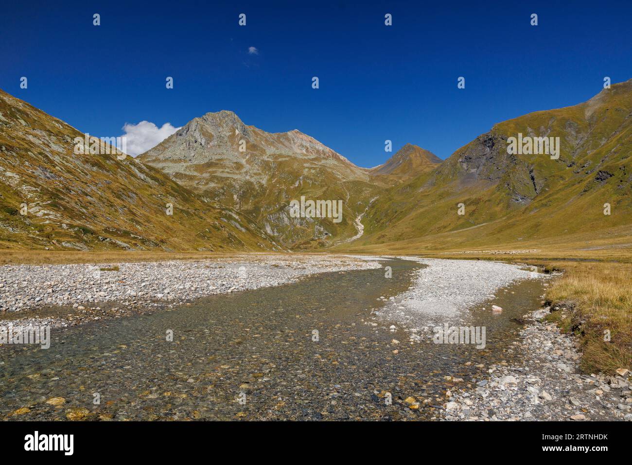 Rein da Sumvitg flowing trought alpine plateau of Greina, Surselva ...