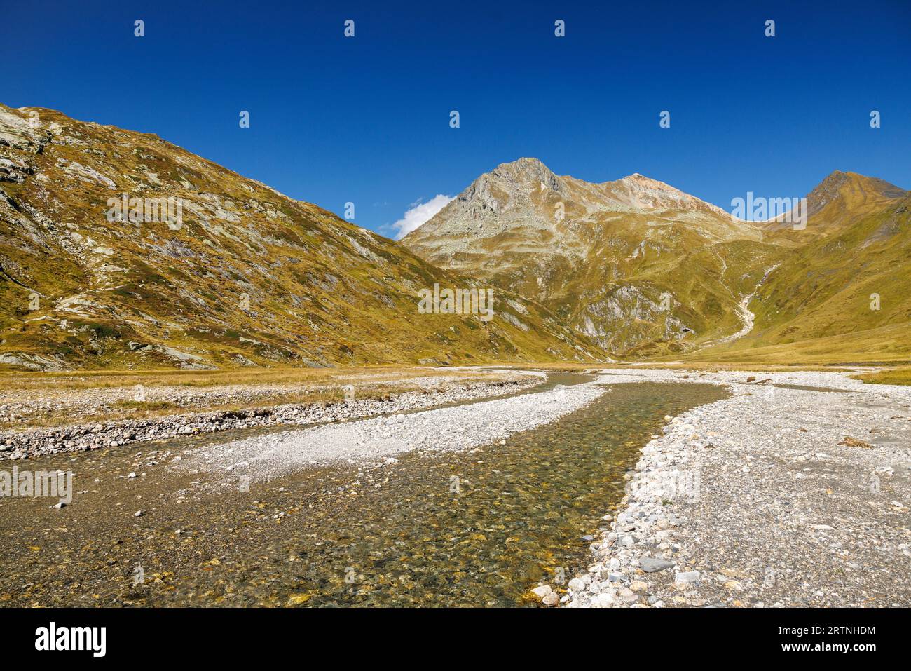 Rein da Sumvitg flowing trought alpine plateau of Greina, Surselva ...