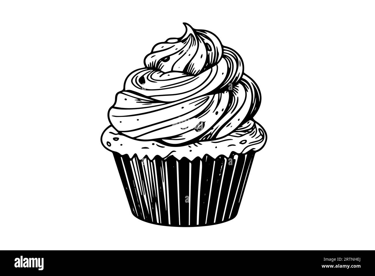 Cupcake in engraving style. Ink sketch isolated on white background. Hand drawn vector ...