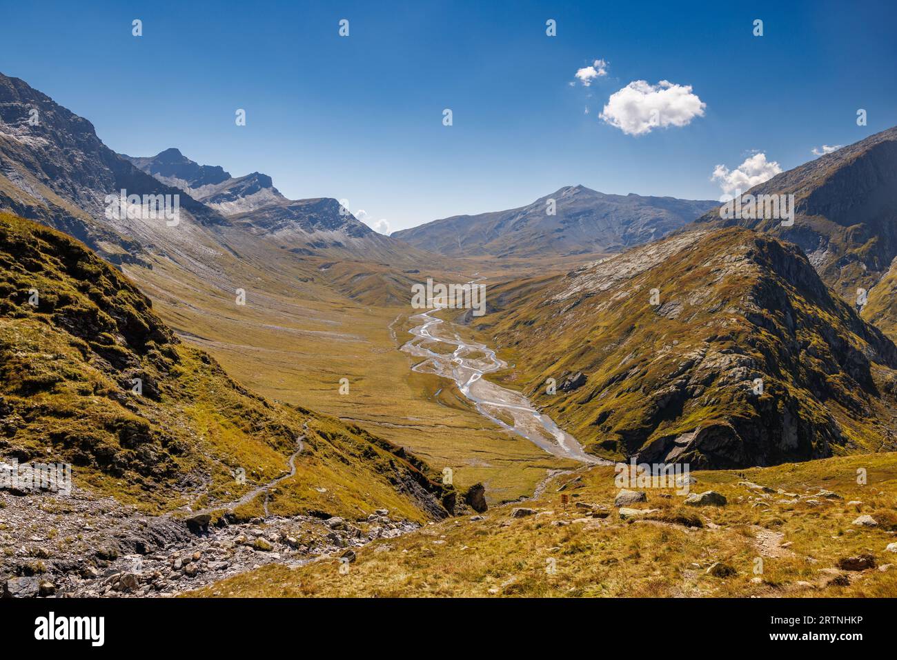 alpine valley of Greina Plateau in Surselva, Switzerland Stock Photo ...