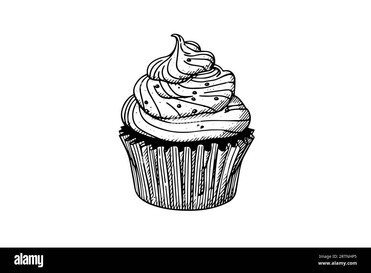 Cupcake in engraving style. Ink sketch isolated on white background. Hand drawn vector ...