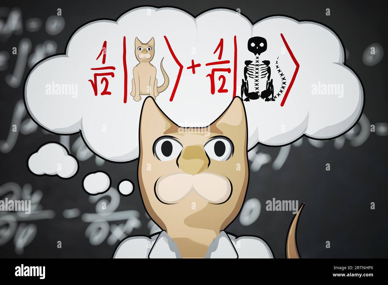 Scientist cat is thinking about Schroedinger cat experiment. Cat is ...