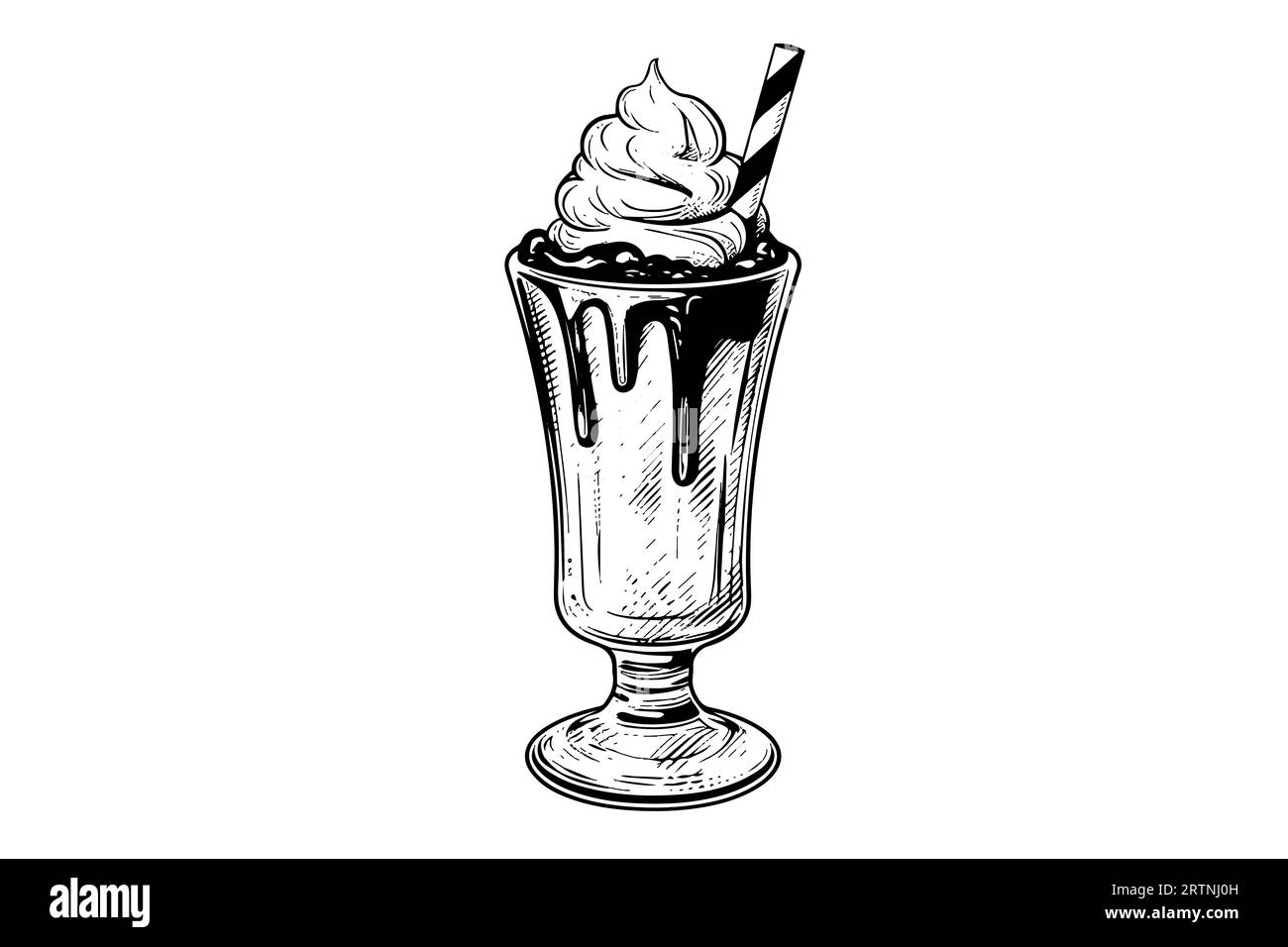Chocolate milk shake sketch engraving vector illustration. Black and ...