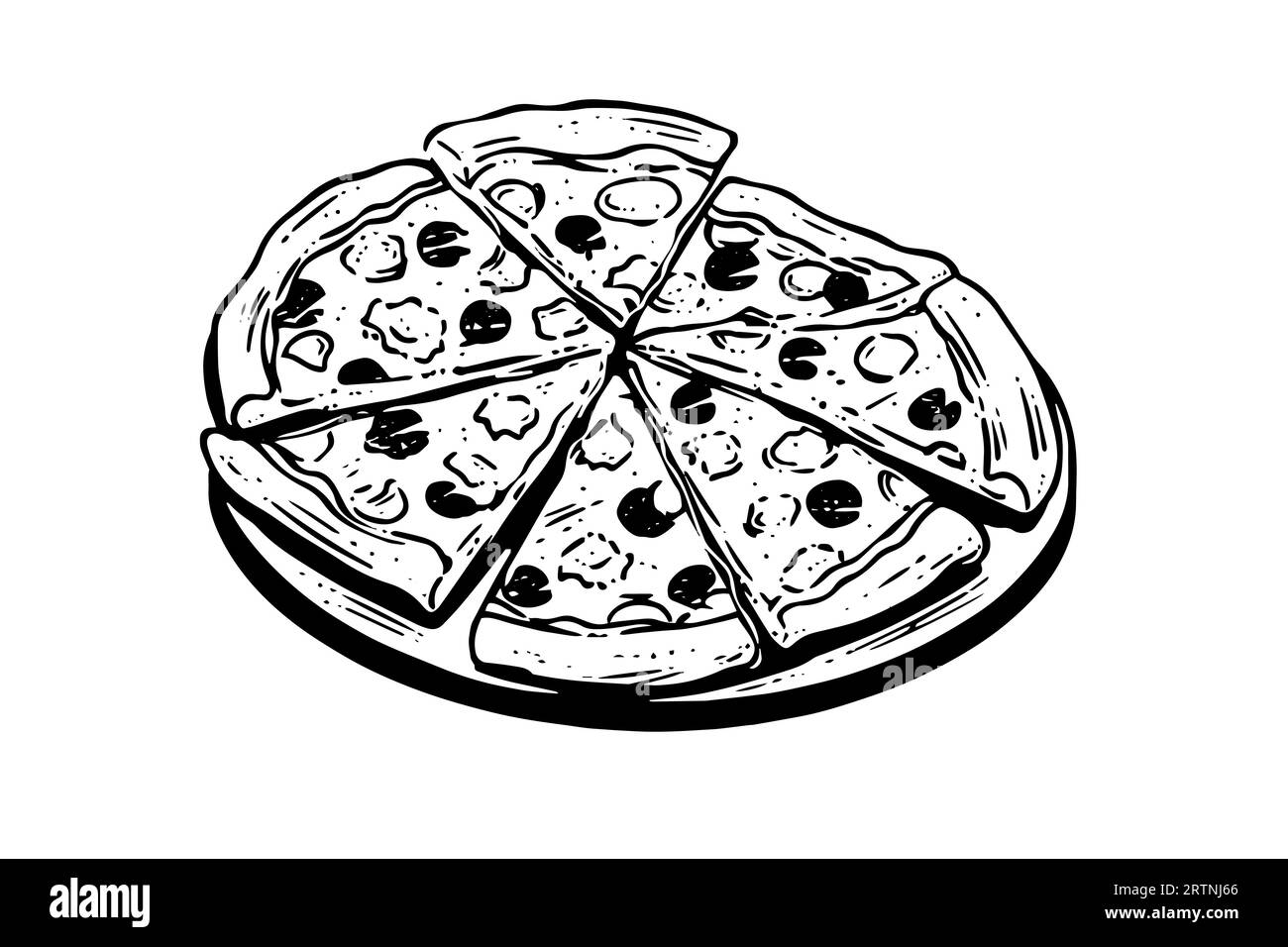 Sliced pizza sketch hand drawn engraving style Vector illustration ...