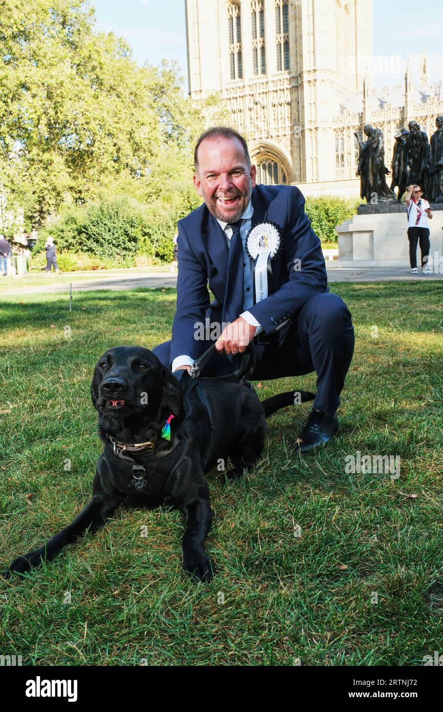 EDITORIAL USE ONLY James Daly competes with Bertie, Labrador at the ...
