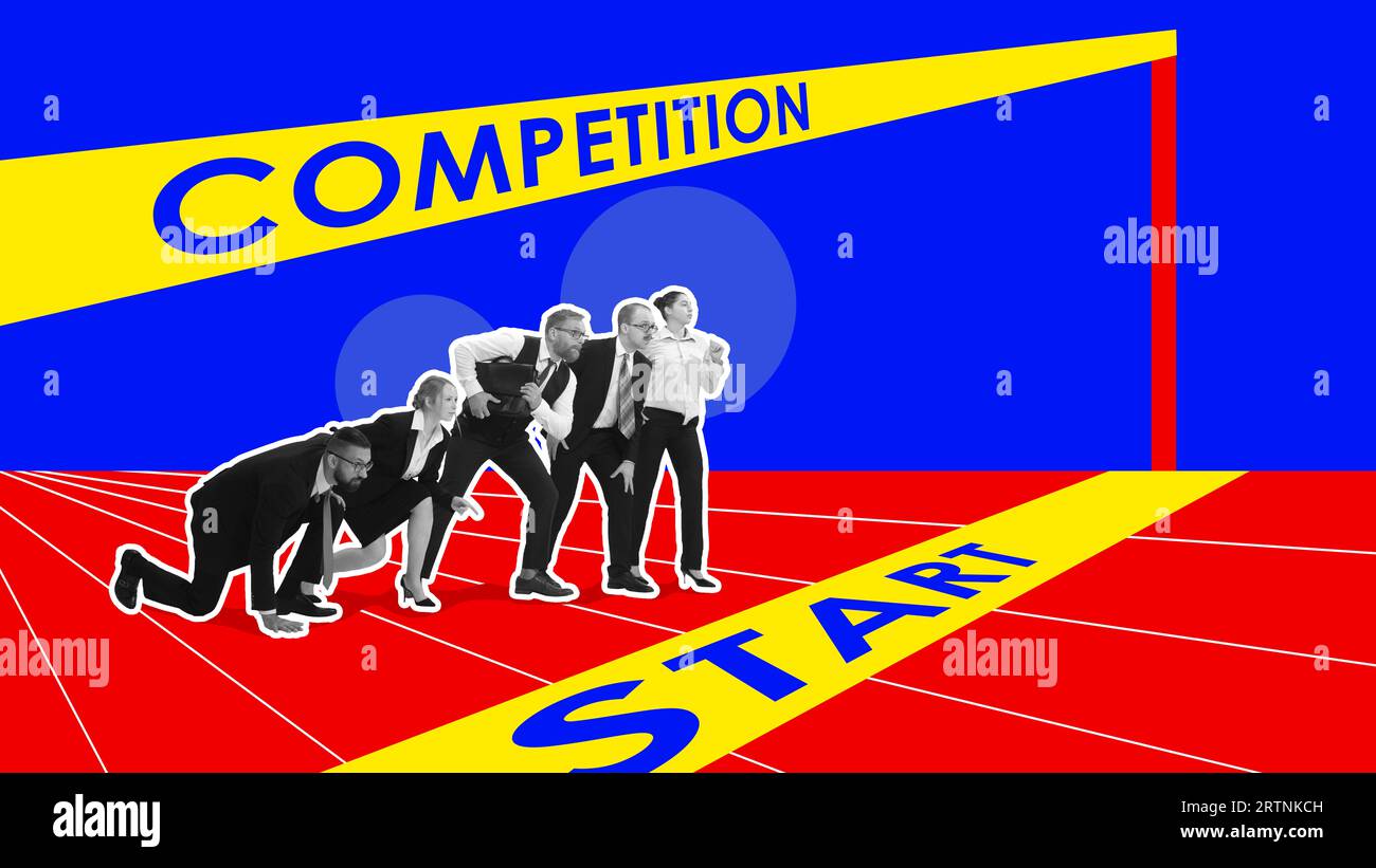 Poster. Contemporary art collage. Scared monochrome gamma business ...