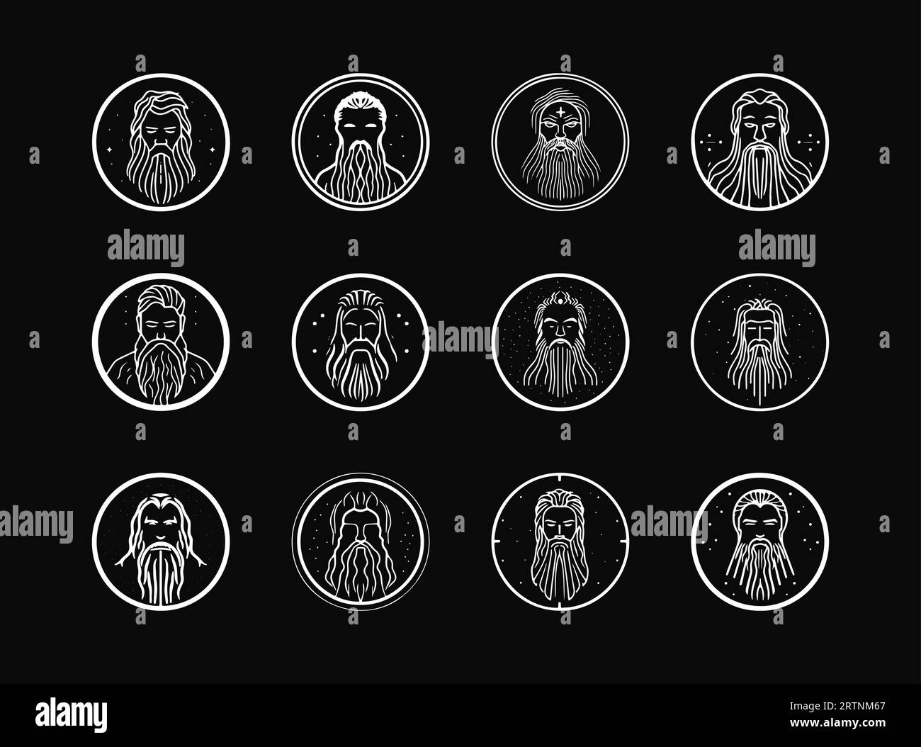 Jesus Christ portrait round icon set, clean logo emblem depicting a ...