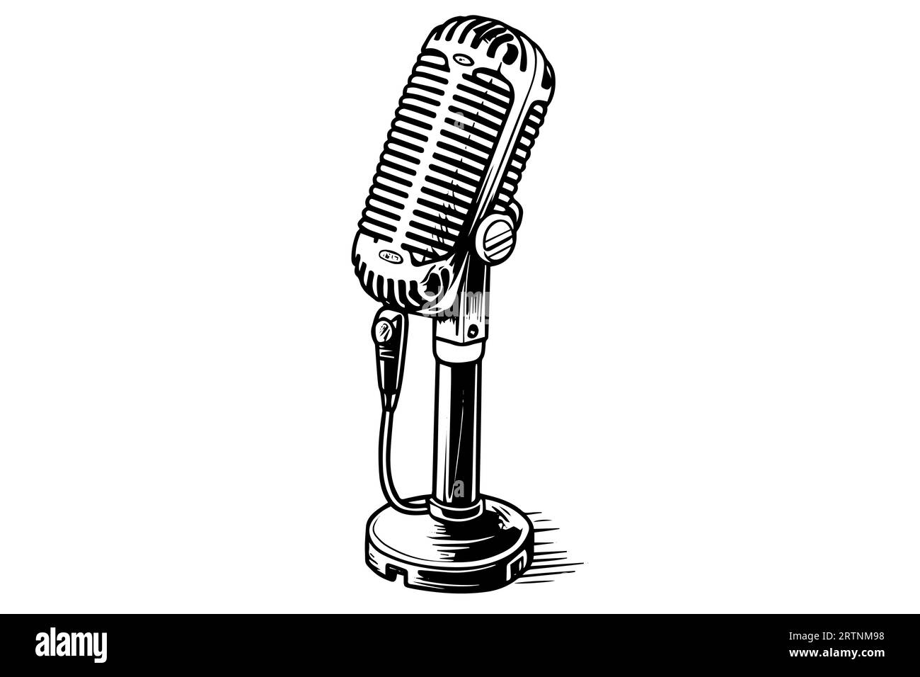 Vintage retro microphone hand drawn sketch engraving style vector ...