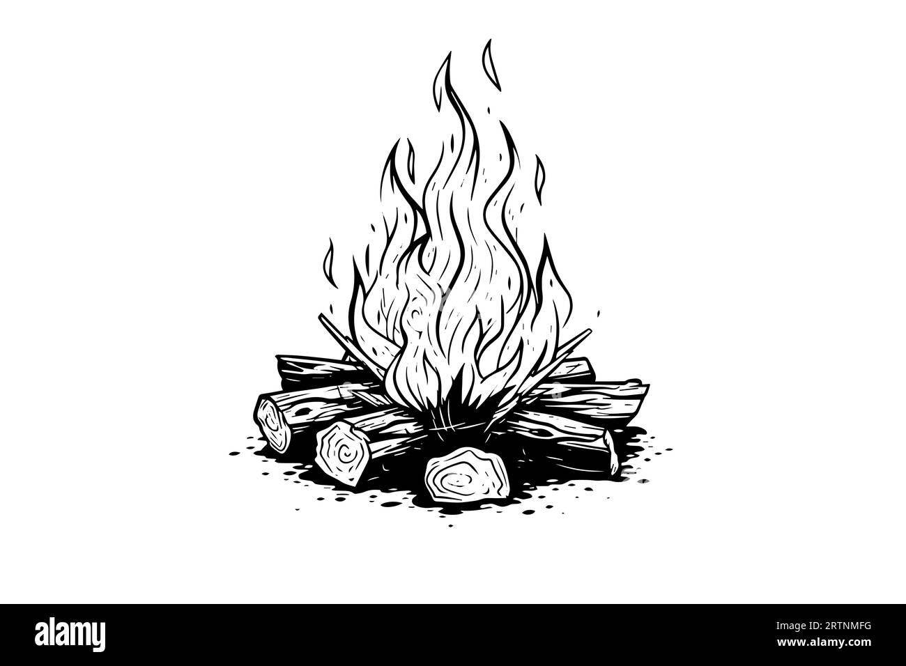 Hand drawn camping bonfire. Vector illustration of fire in sketch ...