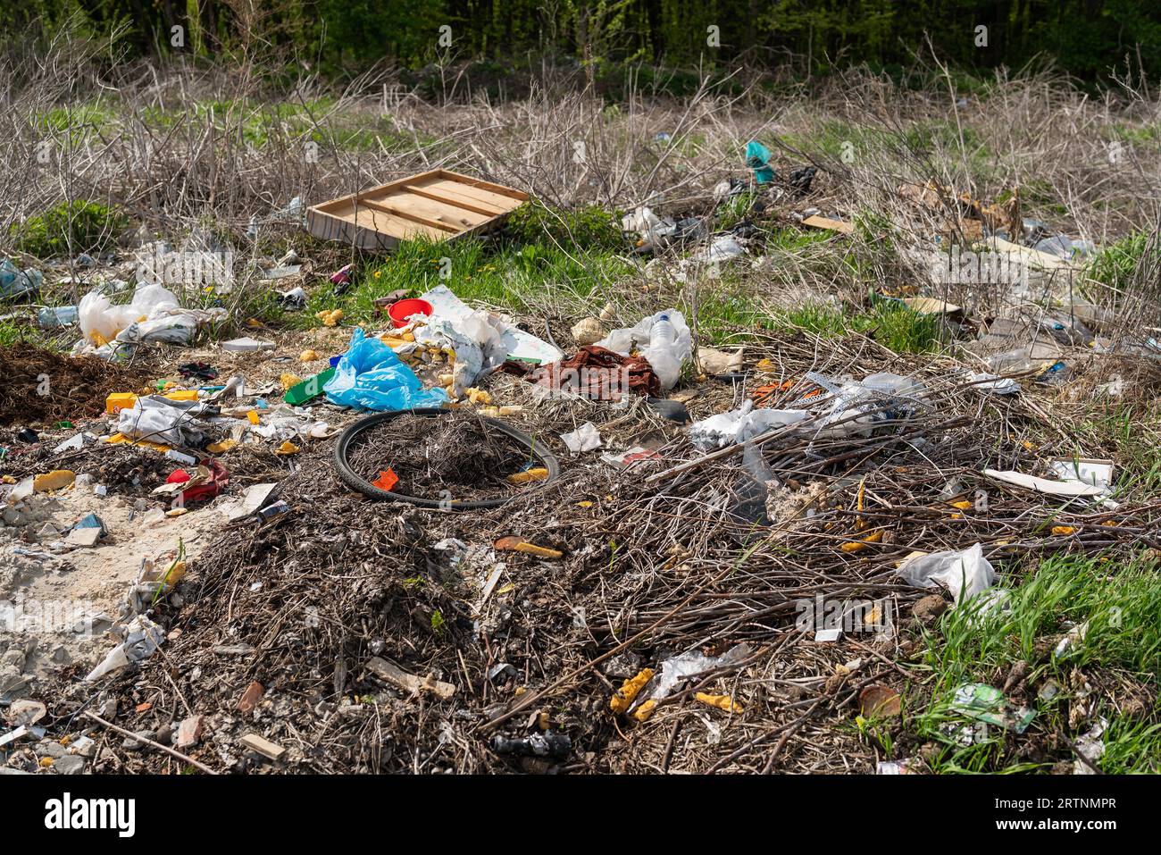 The problem of man-made waste. Climate crisis in nature, land pollution ...